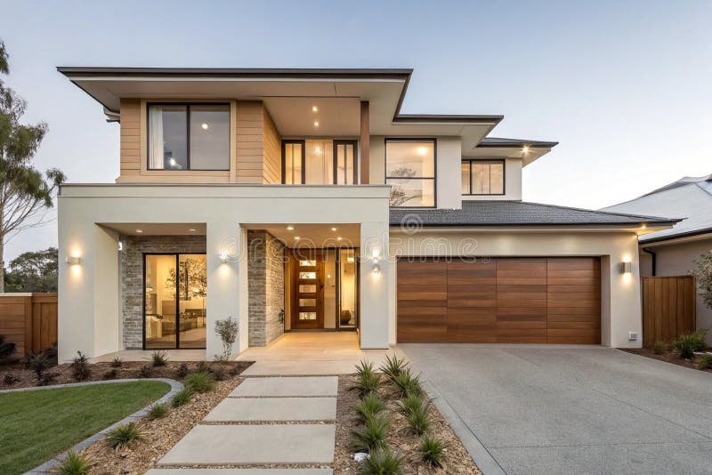 Front Elevation of a New Modern Australian Style Home Stock ...