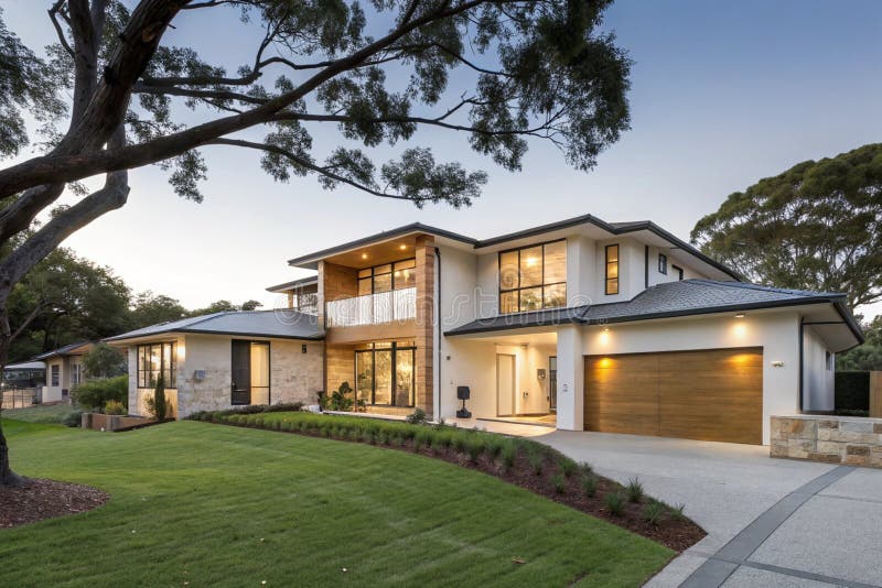 Front Elevation of New Modern Australian Style Home in Perth Stock ...