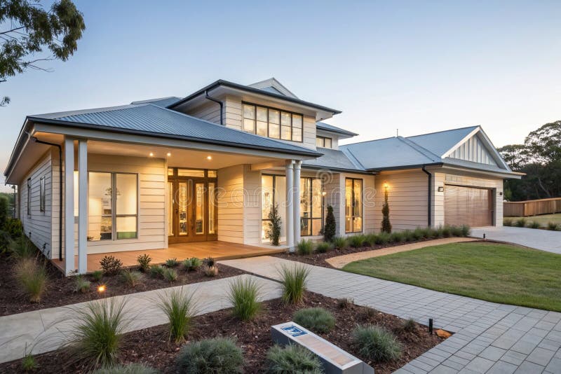 Front Elevation of New Modern Australian Style Home Stock Illustration ...