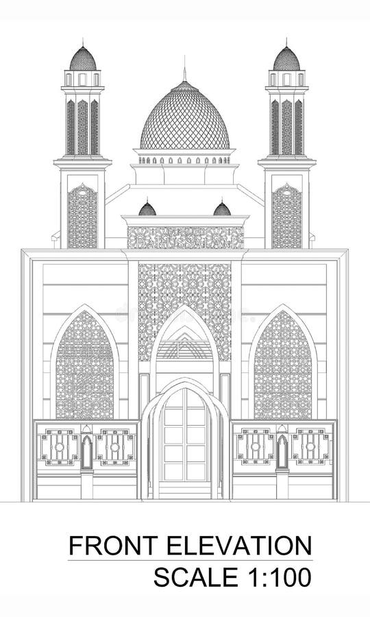 Front Elevation 2 ST Mosque Stock Vector - Illustration of wall, house ...