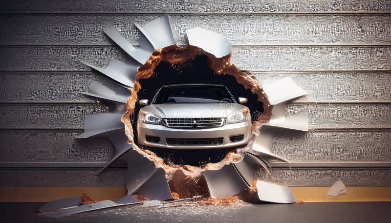 Front End of a Car Crashes through a Metal Wall in an Unusual Accident ...
