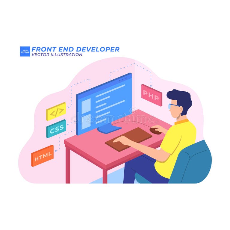Front End Developer Flat Illustration Programmer Software Database ...