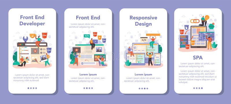 Front End Developer Web Banner or Landing Page Set. Website Interface Stock Vector ...