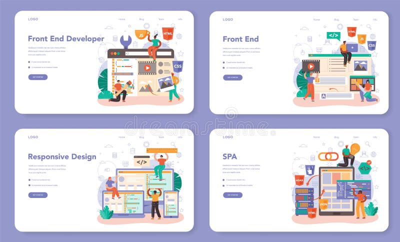 Front End Developer Web Banner or Landing Page Set. Website Interface ...