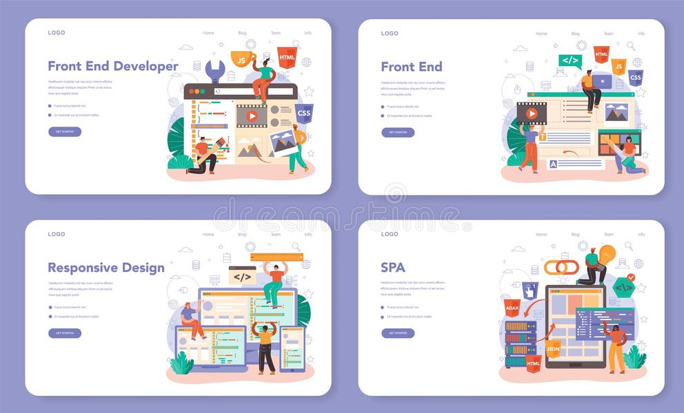 Front End Developer Web Banner or Landing Page Set. Website Interface Stock Vector ...