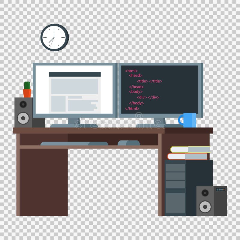Front-end Developer Workspace. Flat Design Office Interior Stock Vector ...