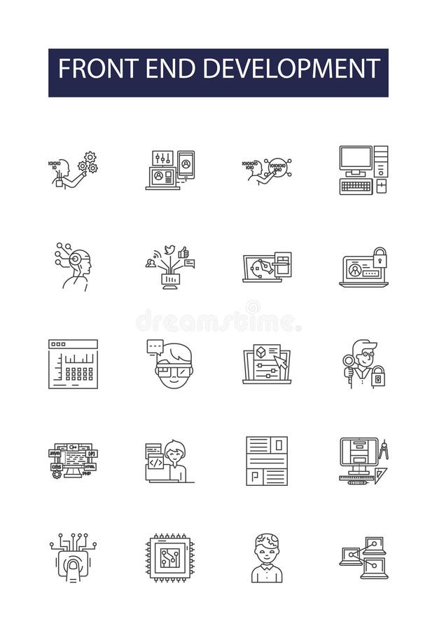 Front End Development Line Vector Icons And Signs Css Javascript Jquery React Angular Ajax