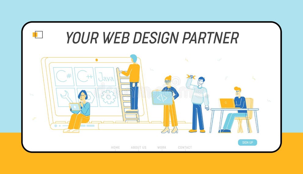 Front End Development Website Landing Page. Developers Create Interface, Coding and Programming ...
