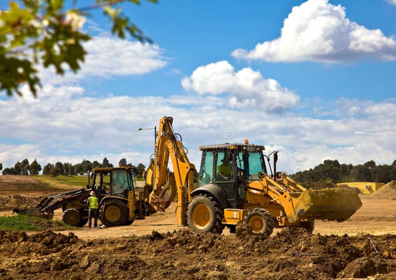Front End Loader with Backhoe in Action Stock Photo - Image of bucket ...