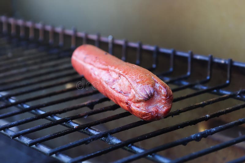 Front End View of a Hotdog Cooking on a Grill Stock Image - Image of ...