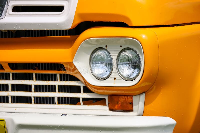 Front End View of Orange Vintage Mini Van Head Lamp Stock Image - Image ...