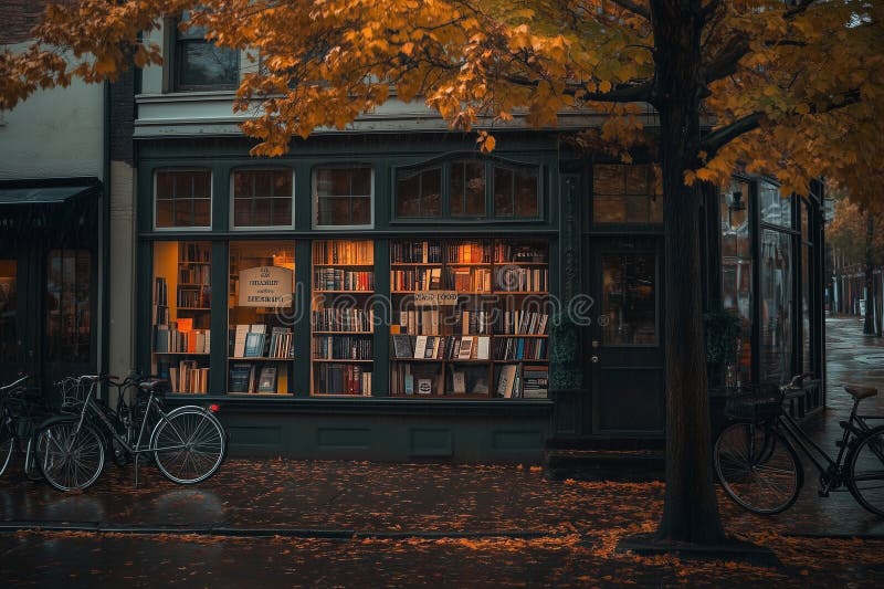Front Entrance of Book Store on an Autumn Rainy Day Ai Photo Stock ...