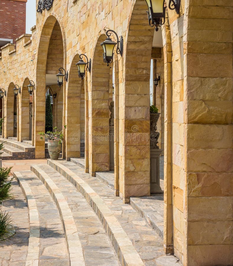 Front Exterior of Brick Building Stock Image - Image of rock, curve ...