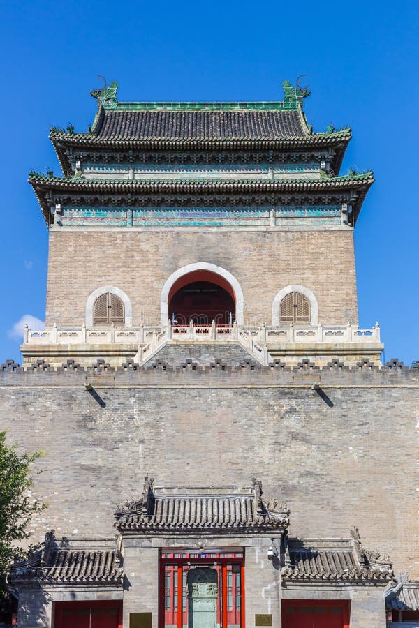 Front Facade of the Historic Bell Tower in Beijing Stock Photo - Image ...