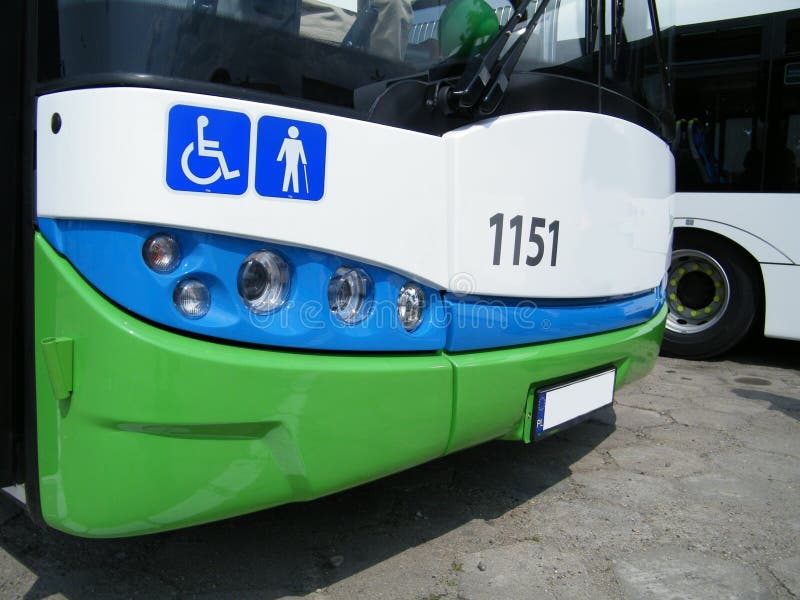 Front Face of Low Floor Bus Closeup. Stock Photo - Image of disable ...