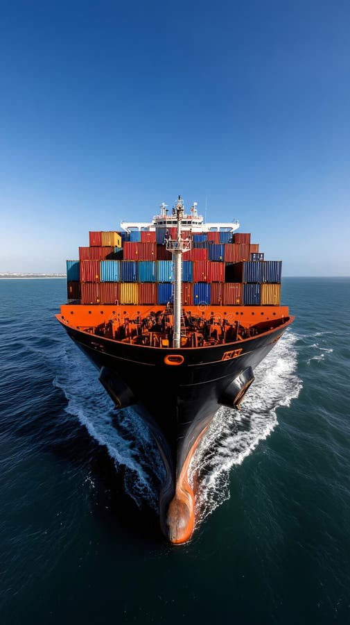 Front-Facing Cargo Ship Loaded with Containers at Sea Stock Image ...