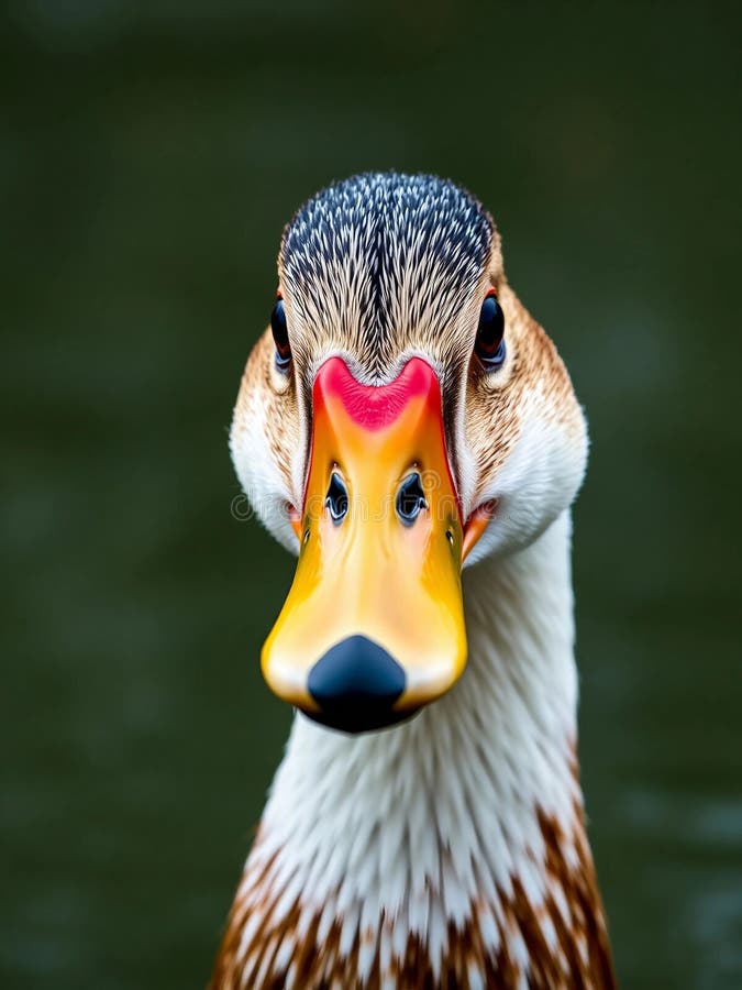Front-Facing Duck Portrait with Vibrant Bill Against a Soft Green ...