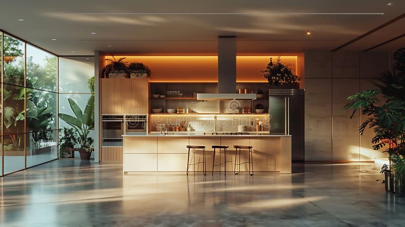 A Front Facing Elegant Kitchen with Grey Floor, Few Props, Beautiful ...