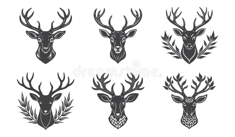 Front Facing Head and Upper Neck of Deer Silhouette Style Wild Animal ...