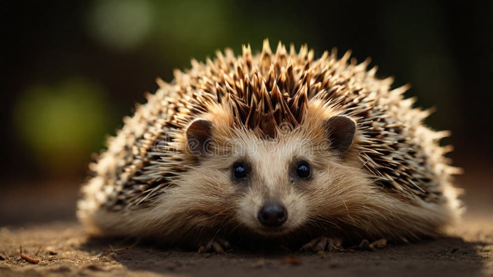 Front Facing Hedgehog with Sharp Quills and Alert Expression on Natural ...