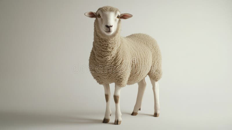 A Front-facing Portrait of a Calm, Fluffy White Sheep with a Minimalist ...