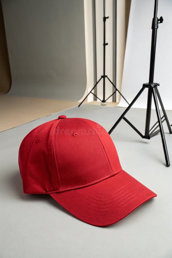 Front-facing Red Cap on Neutral Background with Clear Fabric Texture ...