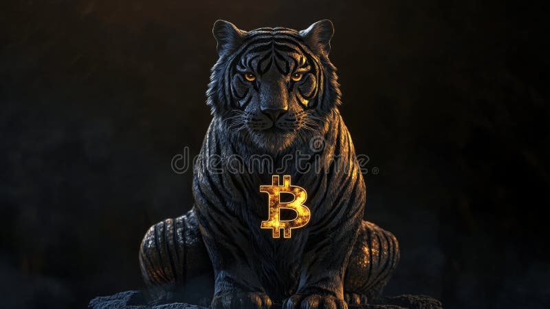Front-facing Tiger with Glowing Bitcoin Emblem Stock Photo - Image of ...