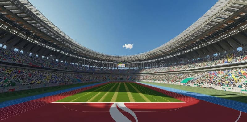 A Front-facing View of an Athletics Stadium Featuring a Racetrack and ...