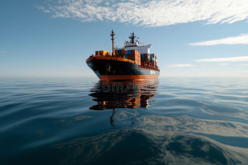 Front-facing View of a Giant Cargo Ship Sailing through Open Waters ...