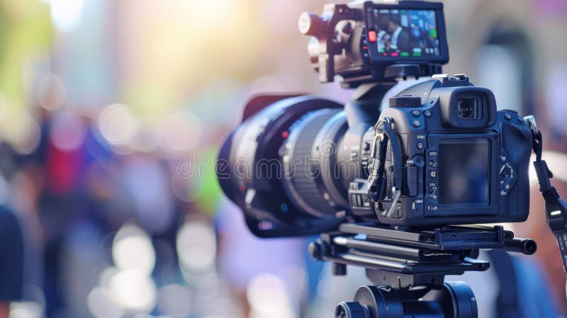 Front-facing View of Professional Camera with Photographer Stock ...