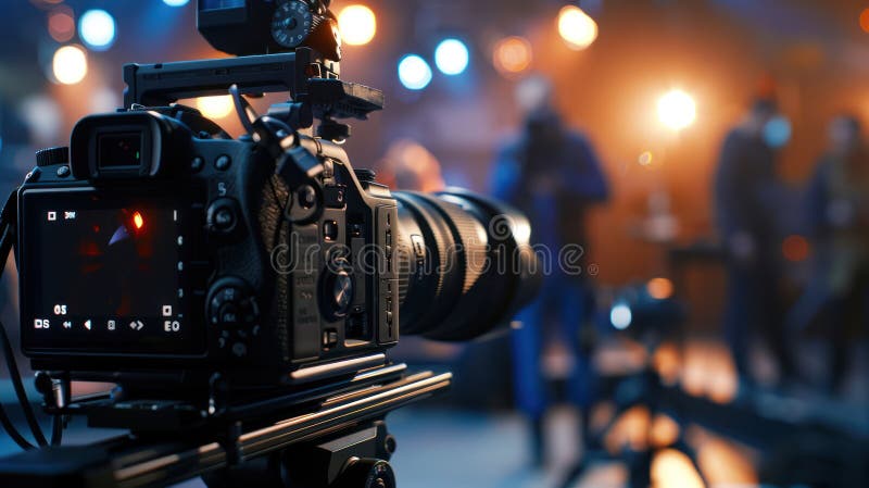 Front-facing View of Professional Camera with Photographer Stock ...