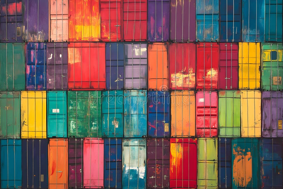 A Front-facing View of Stacked Colorful Shipping Containers Arranged in ...
