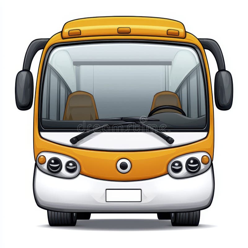 Front Facing Yellow and White Rounded Bus Vector Illustration Isolated ...