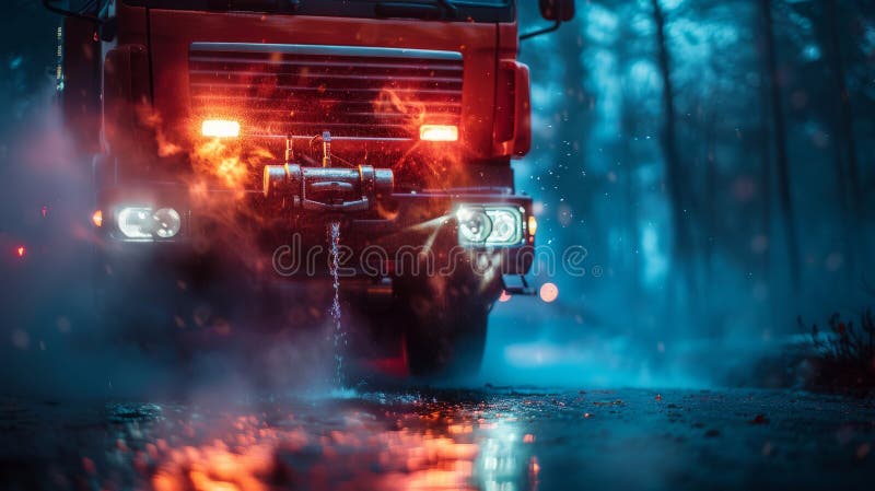 Front of a Firetruck, Night Scene. Stock Image - Image of brave, scene ...
