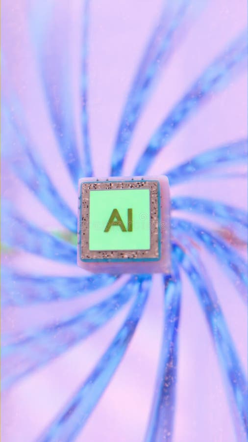 Front-focused AI Microchip with Glowing Green Face and Radiating Blue ...