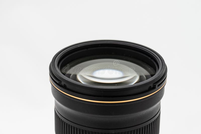 Front Glass Element of a Large Photographic Lens.. Stock Image - Image ...