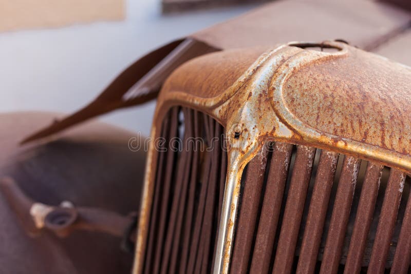 Front Grill of an Old Rusty Motor Car in a Scrap Yard Stock Photo ...
