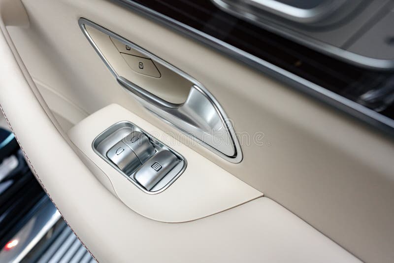 Front Handle Door Panel with Buttons of a Luxury Car Stock Image ...