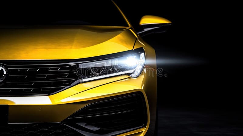 Front Headlights of Yellow Modern Car Generative AI Stock Photo - Image ...