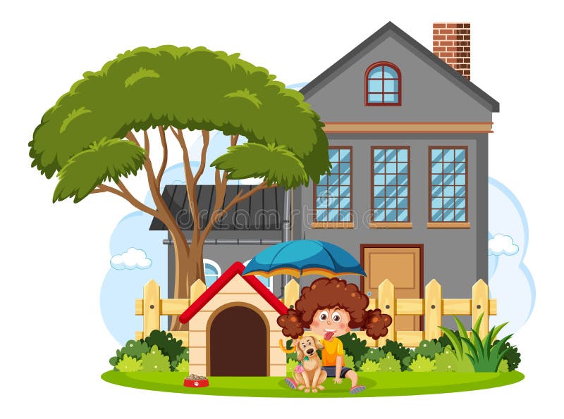 In Front of a House with Cartoon Character Stock Vector - Illustration ...