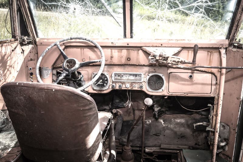 Horizontal Image of the Inside of the Front of a Very Old Broken Down ...