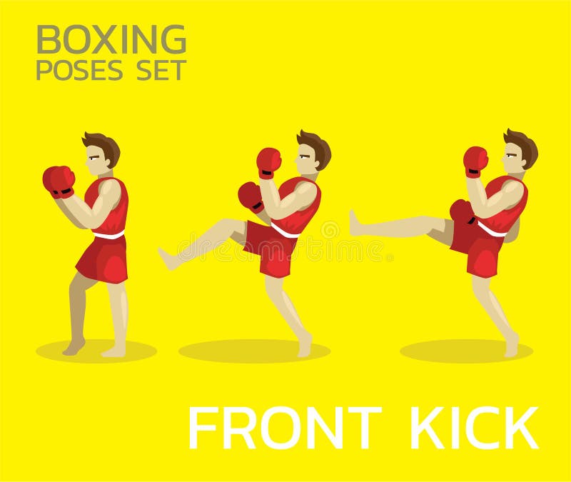 Front Kick Manga Boxing Poses Set Man Cartoon Vector Illustration ...