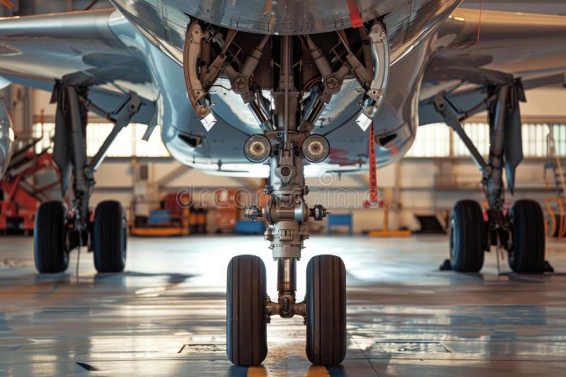 Front Landing Gear of a Passenger Airplane Standing in a Hangar Stock ...