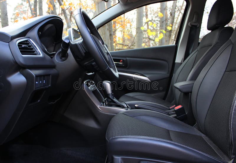 Front Leather Seats Inside a Car at Open Air Parking Stock Image ...