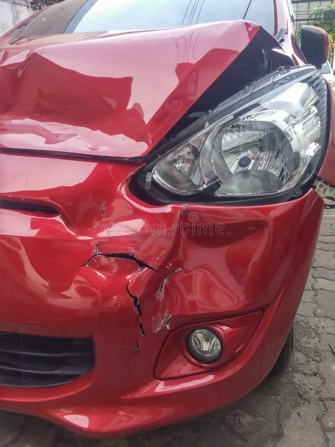 Front Left Red Car Accident Stock Photo - Image of left, front: 96329212