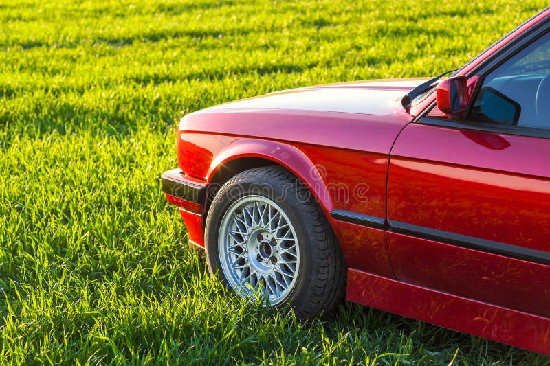 Front Left Side of an Old German Car that Stands on Green Grass Stock ...