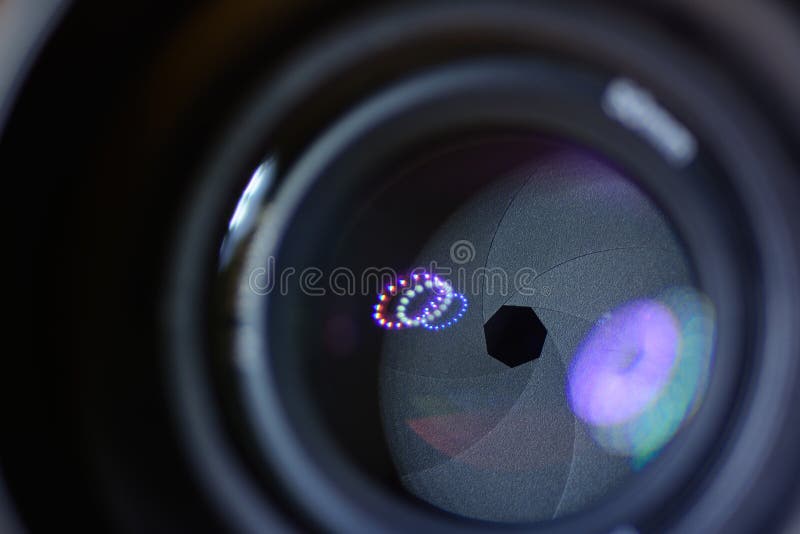 Front of Lens Exposed Aperture Blades with Reflection Stock Image ...