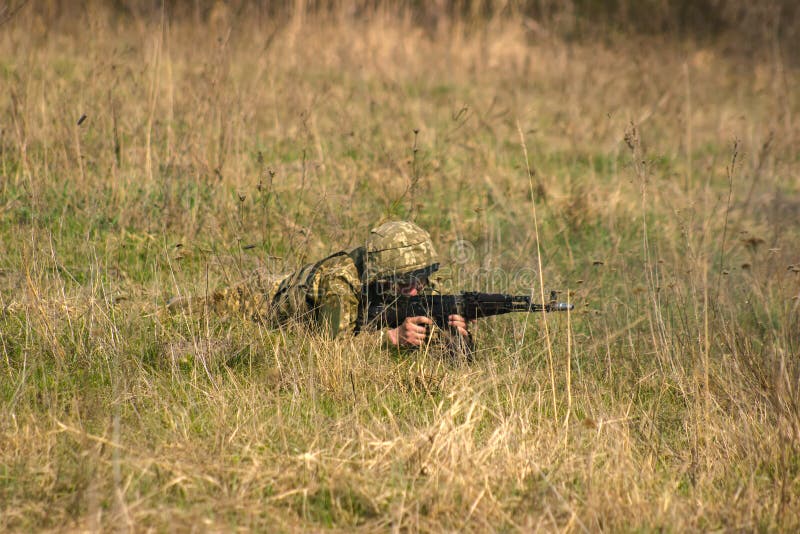 Front Line. Military Attack on Battlefield from Ambush Editorial Stock ...