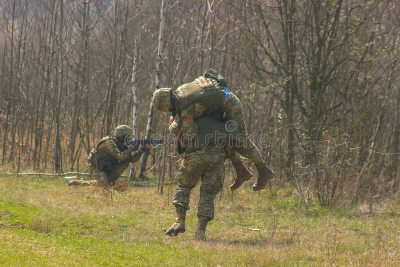 Front Line. Military Attack on Battlefield from Ambush Stock Photo ...