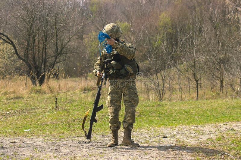 Front Line. Military Attack On Battlefield From Ambush Stock Photo ...